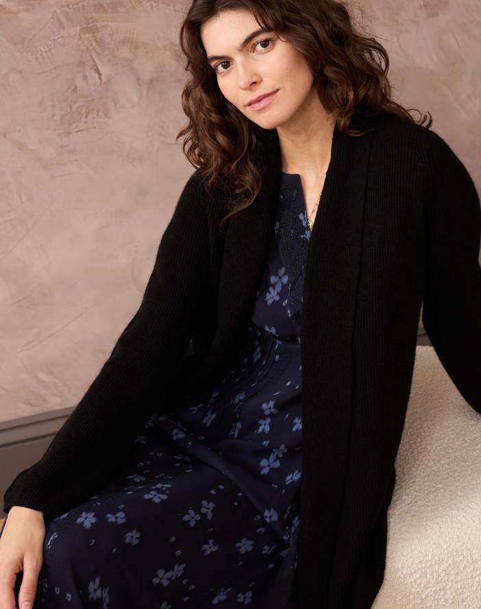 Cashmere Shawl Ribbed Cardigan Black | Brora
