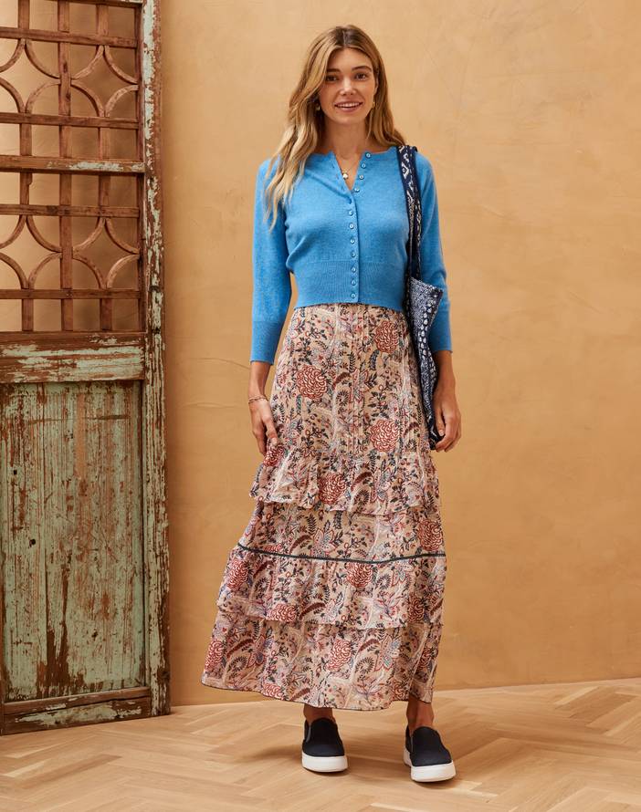 Silk Botanical Print Skirt Oyster | Brora